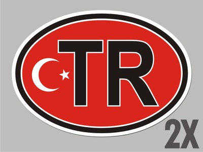 2 Turkey TR Turkish OVAL stickers flag decal bumper car bike emblem ...
