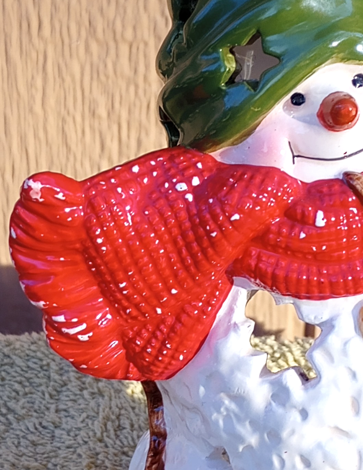 Hallmark Snowman Tea Light Candle Holder Green Hat Red Scarf Xmas Tree ...