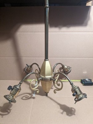 Antique 1902 Brass 4-Arm Chandelier New England Electric Early Light ...