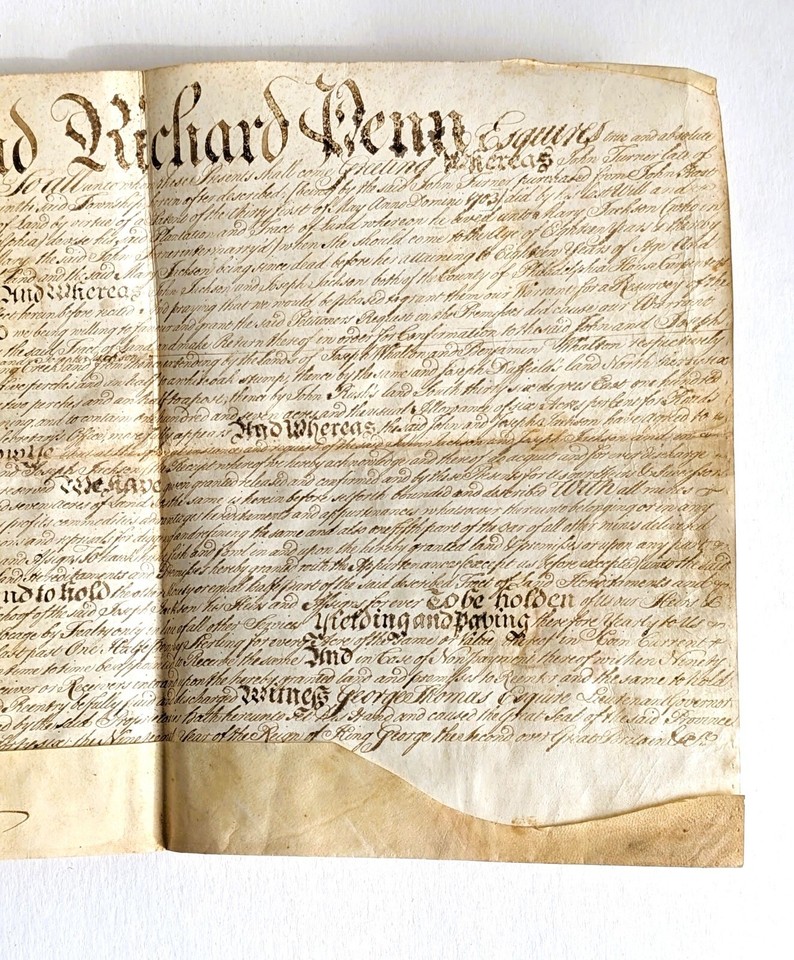 1703 JOHN PENN THOMAS PENN RICHARD PENN - ORIGINAL PENNSYLVANIA VELLUM ...