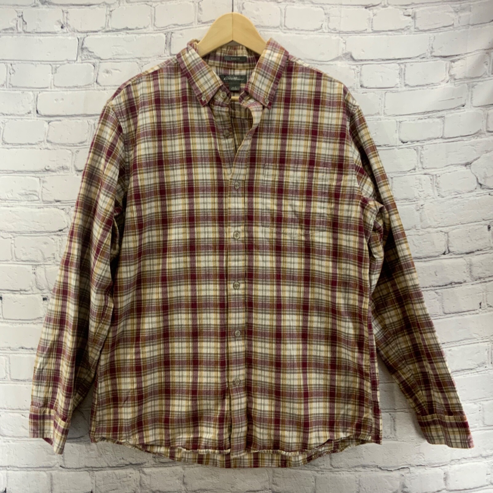 Eddie Bauer Plaid Shirt Button Front Mens Sz L Large Long Sleeve 100% ...