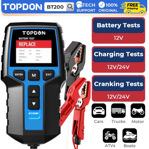 TOPDON BT200 Car Battery Tester 24V 12V Load Tester 100-2000CCA Digital ...
