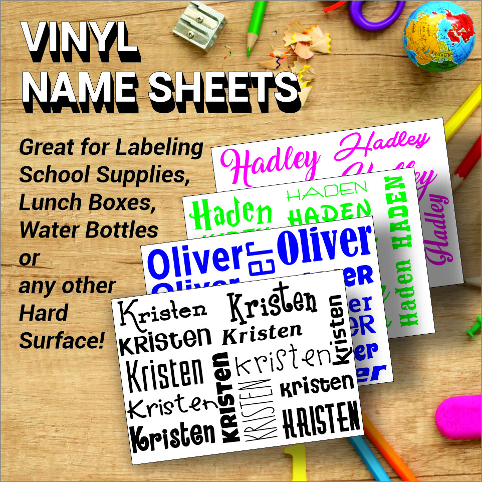 Custom Name Vinyl Decals Labels 5x7 Sheet for Back to School | eBay
