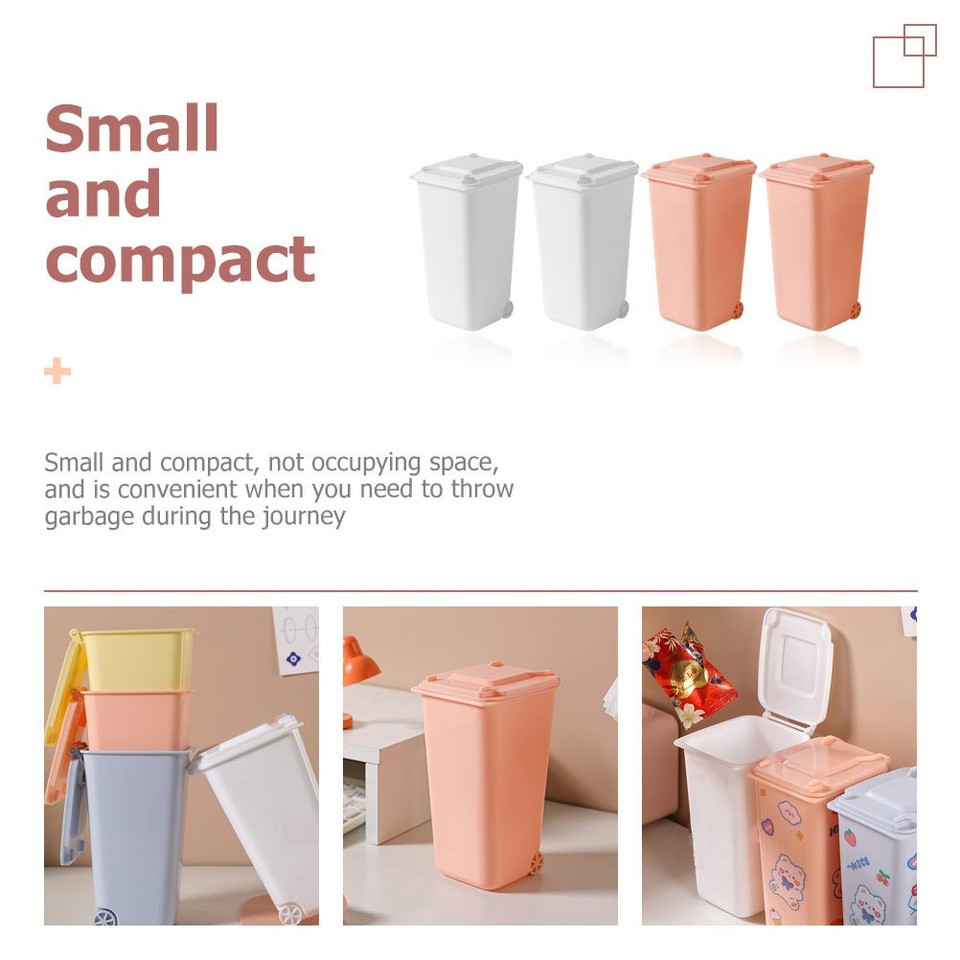 4 Pcs Mini Desktop Trash Can Small Cans Office Bin with Lid Garbage ...