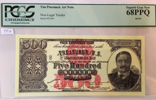 Tim Prusmack Money Art - $500 Silver Certificate w/T. Roosevelt - PCGS ...