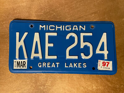 1997 Michigan License Plate Great Lakes Blue # KAE 254 | eBay