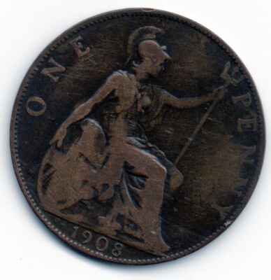 1908 King Edward VII One Penny Coin - Good Circulated Condition. BRONZE ...