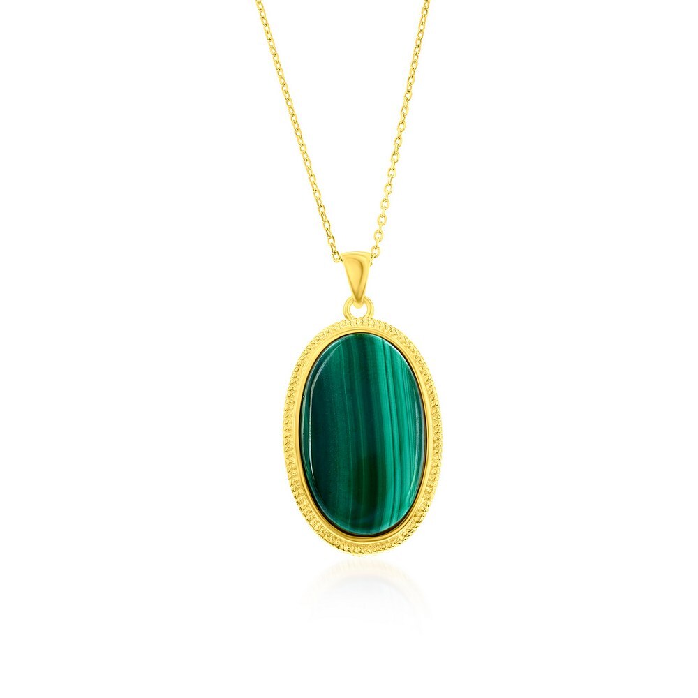 Sterling Silver, Oval Malachite, Beaded Border Pendant - Gold Plated | eBay