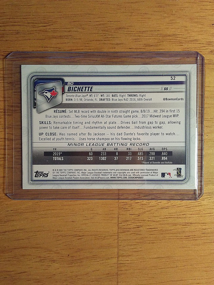 2020 Bowman Bo Bichette #52 Rookie Card RC - Toronto Blue Jays | eBay