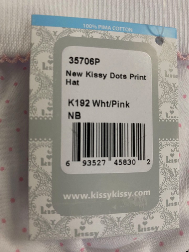 $15 Kissy Kissy Baby Girl's White Polka-Dot Print Baby-Hat Size Newborn ...