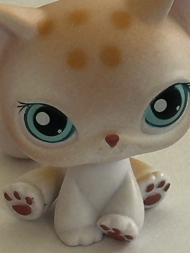 Littlest Pet Shop LPS 224 Cat White Tan Spots Leopard Toy Red Magnet ...