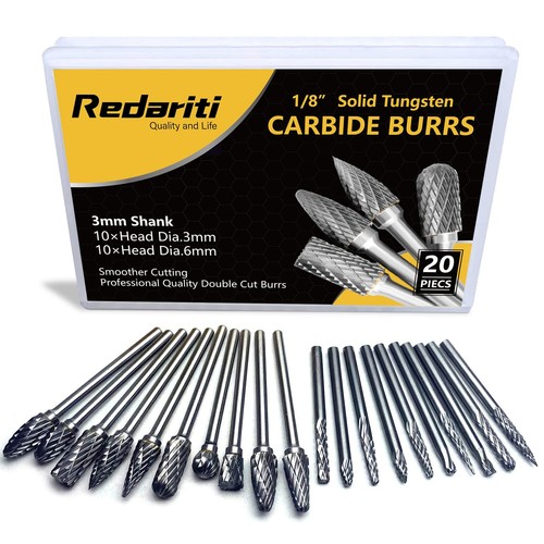 Carbide Burrs Set 1/8" Shank (3mm) 20PC, Double Cut Compatible with ...