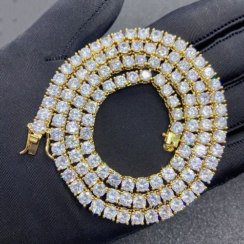 VVS Moissanite Tennis Chain 3-5mm 18-24" 10K Gold Passes Diamnd Tester ...