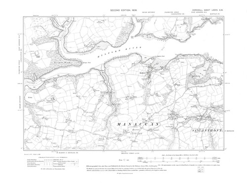 Manaccan, Helford, old map Cornwall 1908: 77SW | eBay UK