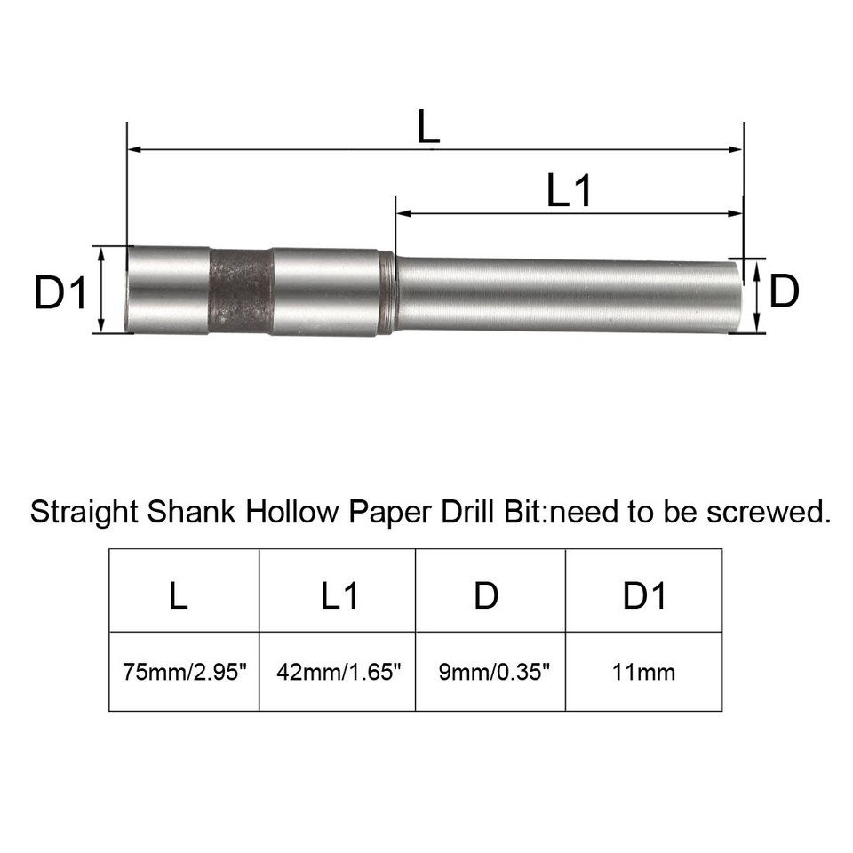 Hollow Paper Drill Bit 9mmx75mm for Straight Shank Punch Punching ...