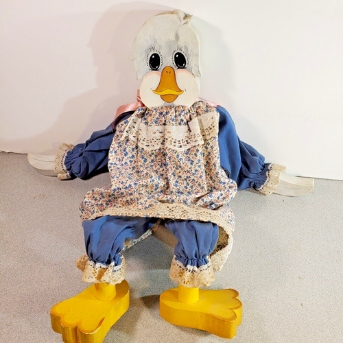 Handmade Primitive Folk Art Duck Rag Doll with painted Wood Head, Hands ...