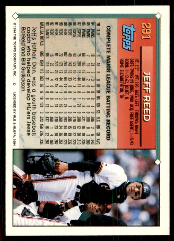 1994 Topps Jeff Reed Baseball Cards #291 | eBay