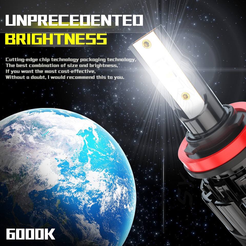 H11 CSP LED Headlight Kit High Low Beam Bulb Super Bright 6000K White ...