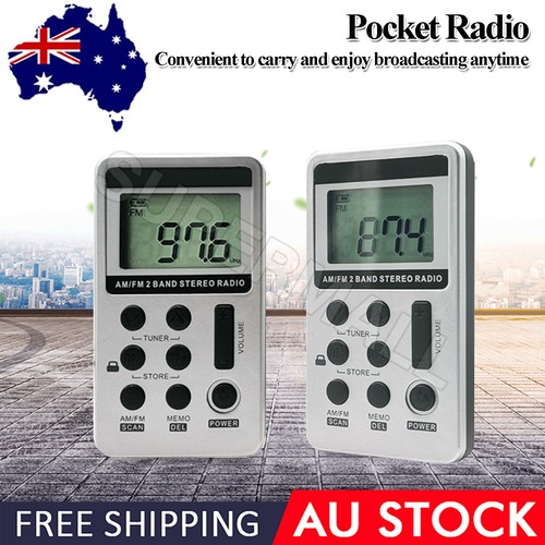 Silver FM/AM Radio Pocket Receiver Portable Digital LCD Stereo Earphone ...