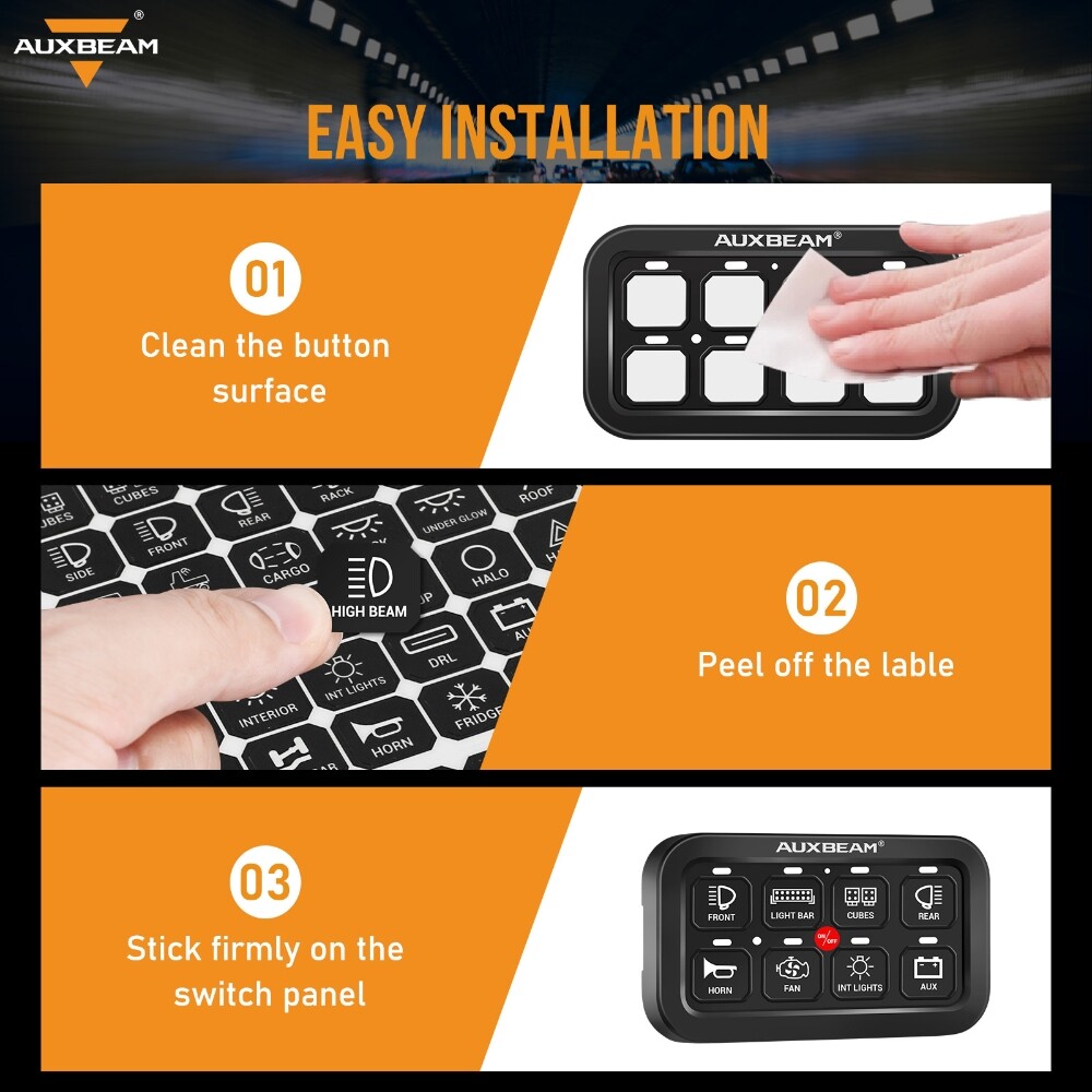 AUXBEAM Balck 120PCS Switch Panel Sticker Switch Labels For 6 Gang / 8 ...