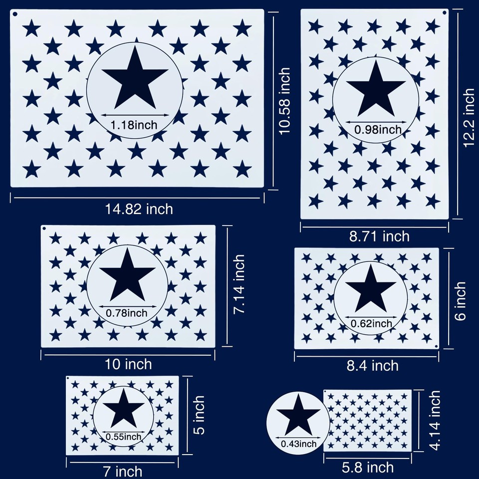 12 Pieces American Flag 50 Star Stencil Templates, 6 Sizes American ...