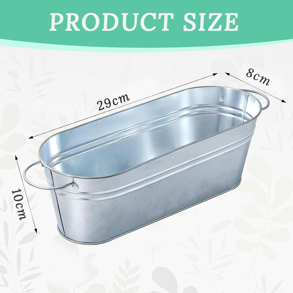 6 Pieces Small Galvanized Oval Planters, Metal Flower Pots with Handles ...