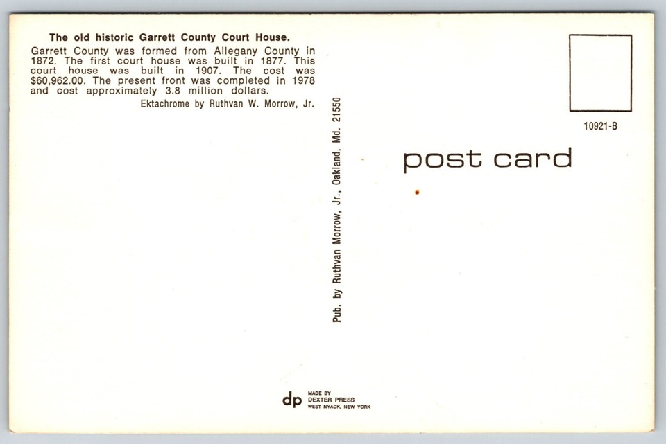 Postcard Garrett County Court House Oakland, MD G5 | eBay