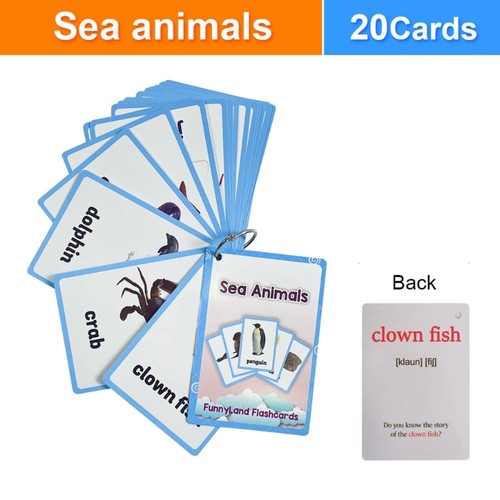 Marine Animal Flashcards 20Sheet Kid Early Learning Word Card for ...