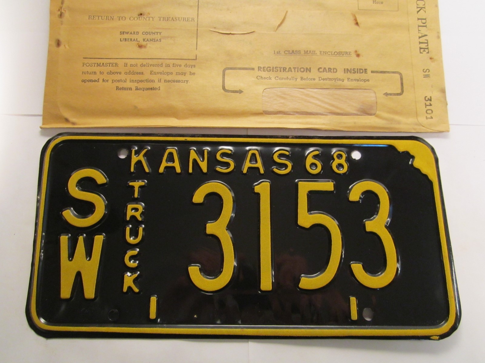 *Unused* LICENSE PLATE Truck Tag 1968 KANSAS SW 3153 Seward County ...