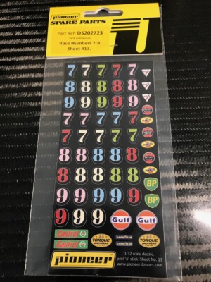 NEW Pioneer Various Numbers 79 Sticker Sheet 13 1/32 Slot Car FREE US ...