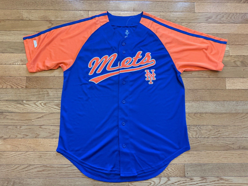 New York Mets Jersey Mens Sz L White Blue Stitches Script Logo Baseball ...