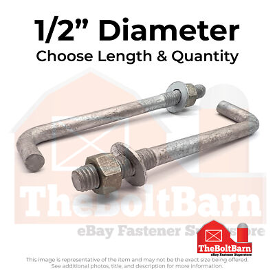 1/2" L Shaped Anchor Bolts w/ Nuts & Washers Galvanized (Pick Length ...