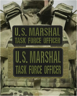 US MARSHAL T F O EMBROIDERY PATCH 4X11 & 6X11 VELCR@ ON BACK od green ON BLACK | eBay