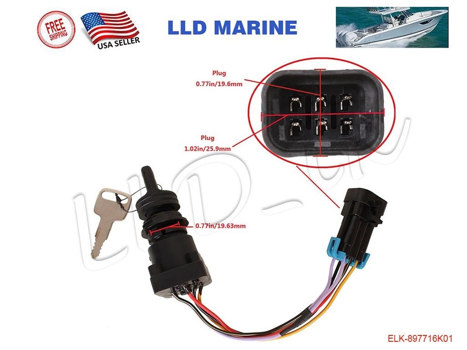 Mercury Mariner Ignition Key Switch 87-897716K01 8M0059686 40 - 60 200 ...