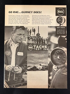 Dan Gurney Racing RAC Tach vintage 8.5 x 11 inch print ad | eBay
