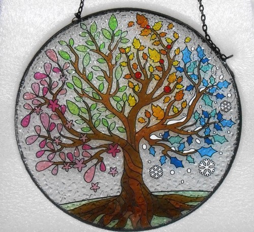 Big Tree of Life Suncatcher Acrylic Stained Glass Window Hanging Winter ...