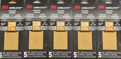 3M Sandblaster Advanced Sanding 220 Fine Grit Sandpaper Sheets - 5 Pack ...