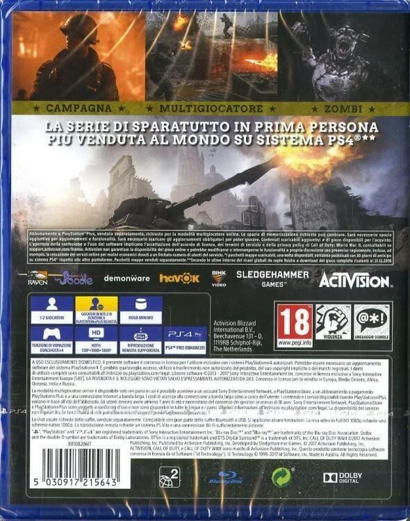 CALL OF DUTY WORLD WAR II 2 PS4 ITALIANO GIOCO PLAYSTATION 4 COD WW2 ...