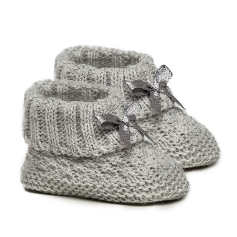 Baby Booties Bow Check Knitted White Grey Pink Blue Soft Touch Newborn ...