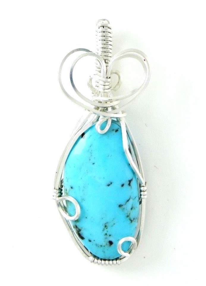 TURQUOISE WIRE WRAP PENDANT STERLING SILVER | eBay