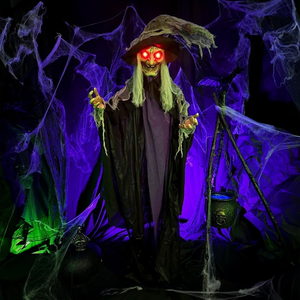 Life-Size Poseable Scary Talking Witch, Halloween Animatronic with Touch Activat | eBay