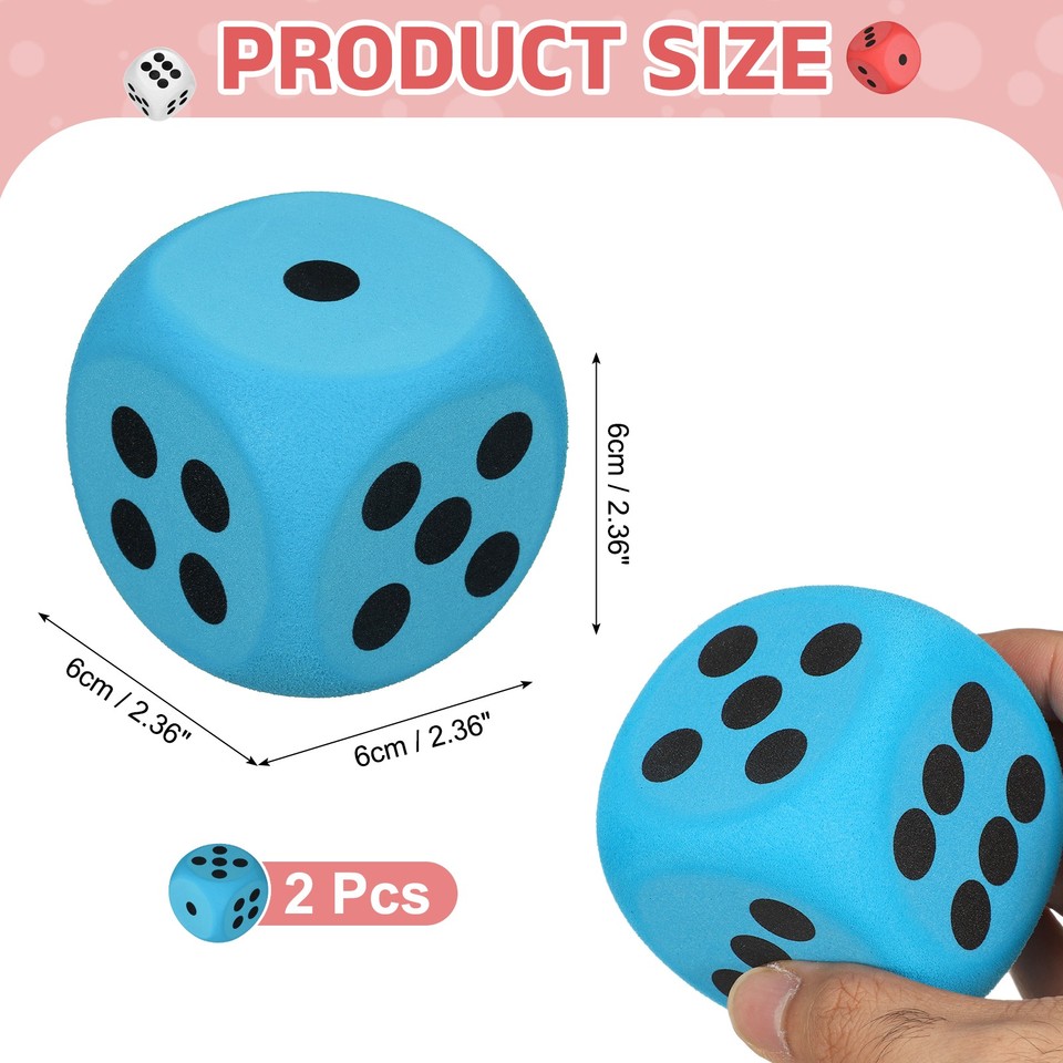 2Pcs Foam Dice, 6cm/2.36inch Six-Sided Dice Stress Ball (Blue) | eBay UK