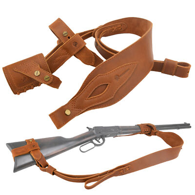 Set of Leather Gun No Drill Harnessed Buttstock Holder +Barrel Mount ...