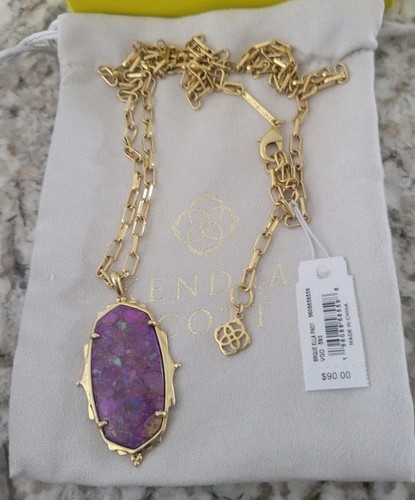 Kendra Scott Baroque Ella Pendant Necklace Gold Bronze Veined Purple ...