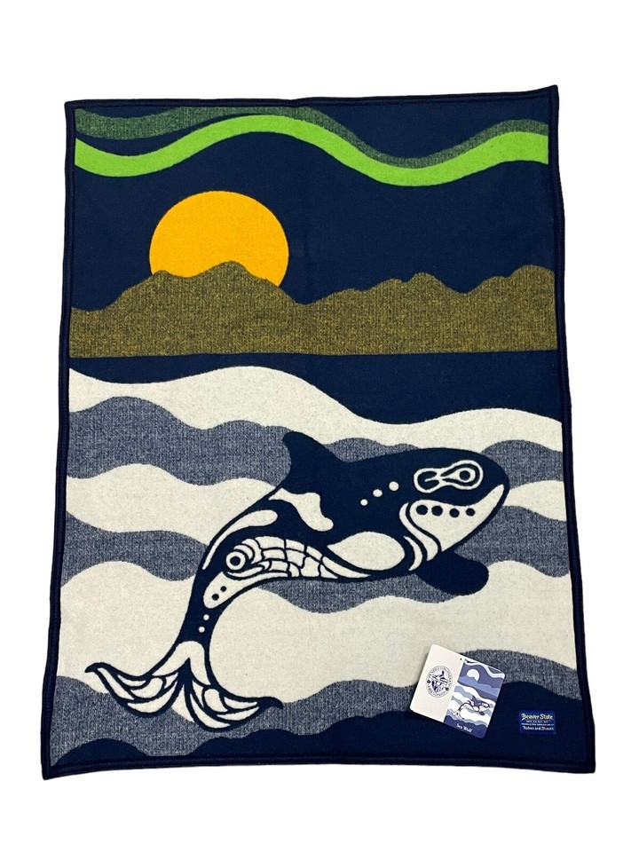 Pendleton Wool Blanket Sea Wolf Orca Sunset Navy Blue Beaver State ...