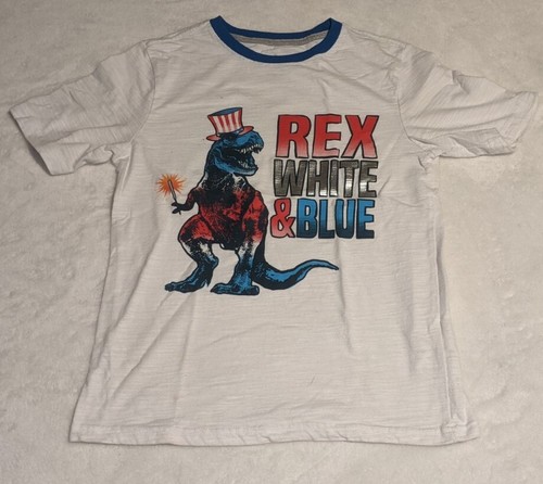 Celebrate Boys' Rex White & Blue Patriotic Dinosaur T-Shirt Size LG 10 ...