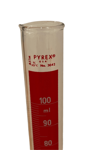 PYREX CORNING 100ml GRADUATED CYLINDER BEAKER 3042 USA RED HEX BASE ...