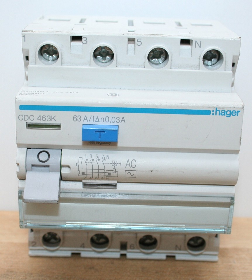 HAGER CDC463K 4030AC63A/BA4 (4 Pole, 63A) RCD Residual Current Device ...