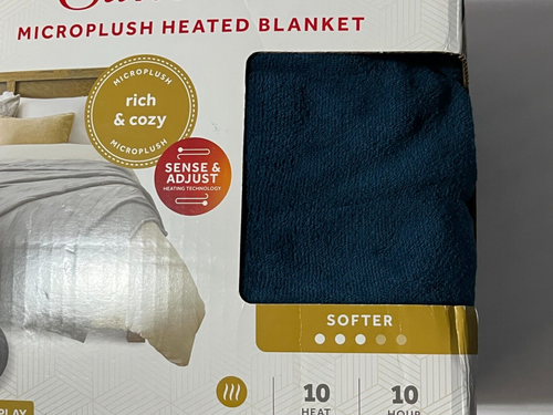 Sunbeam Microplush Blue Electric Heated Blanket (FULL) (WASHABLE ...