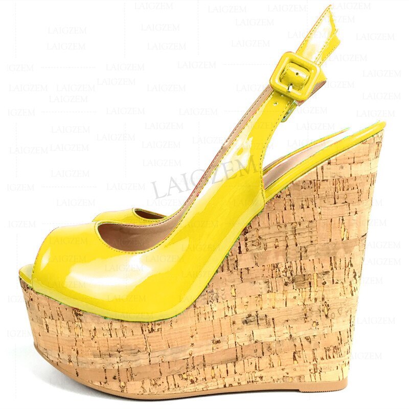 Women Pumps Platform Wedges Slingbacks Open Toe Sandals Handmade Ladies ...